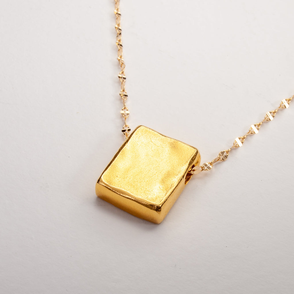 Small Matte Gold Square Pendant Necklace